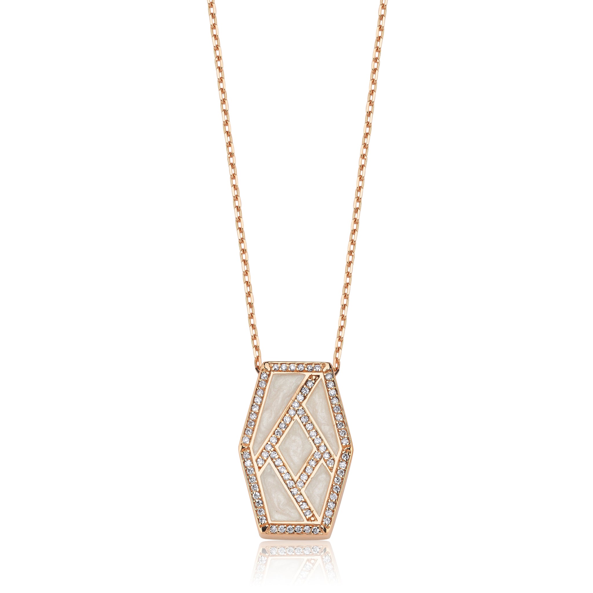 Intersection Diamond White Enamel Necklace
